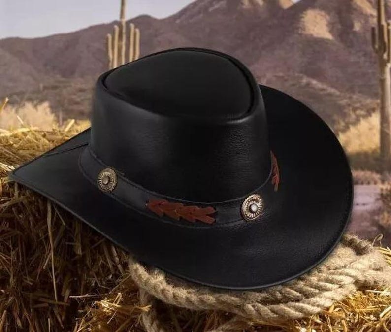 Handmade Leather Cowboy Hat – Unisex Western Style Outback Hat - Etsy