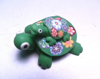 New Fimo Polymer Clay Violet Turtle W/ Baby Turtle Figurine | Etsy