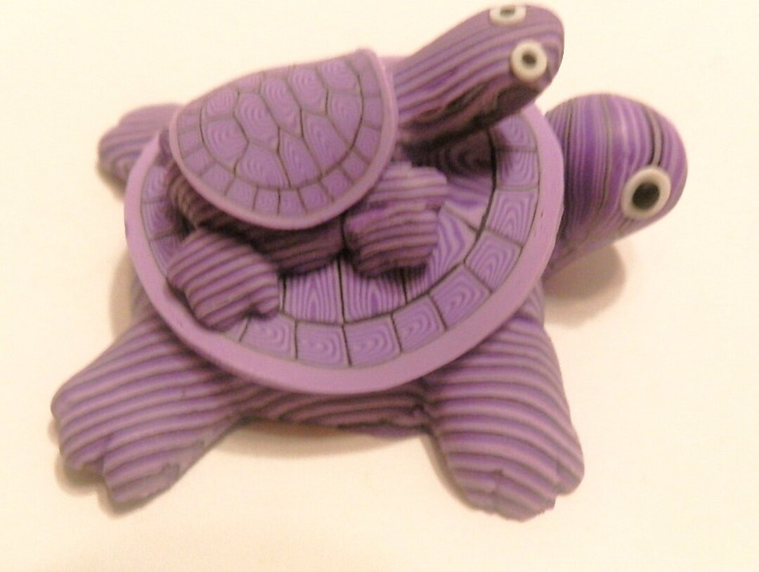 New Fimo Polymer Clay Violet Purple Turtle W/ Baby Turtle Figurine ...