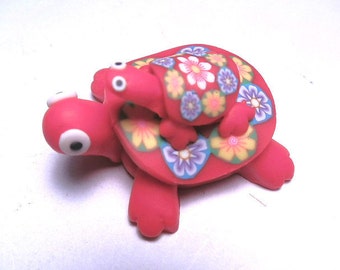 New Fimo Polymer Clay Violet Turtle W/ Baby Turtle Figurine | Etsy
