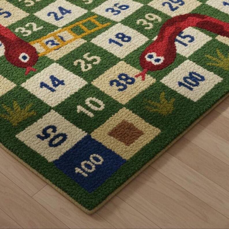 Hand-tufted Educational Snakes & Ladders Rug | Kids Playroom Ludo ...