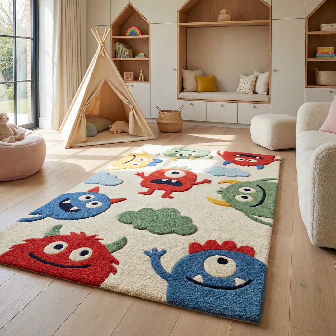 Have Tufted Playful Monster Wool Rug, Designer Children Fun Creature ...
