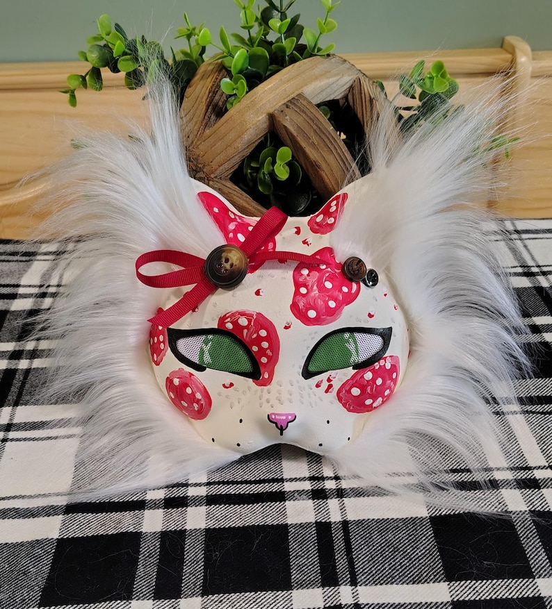 Therian Cat Mask Mushroom Spotted, Cottagecore Feline Quadrobics Gear ...