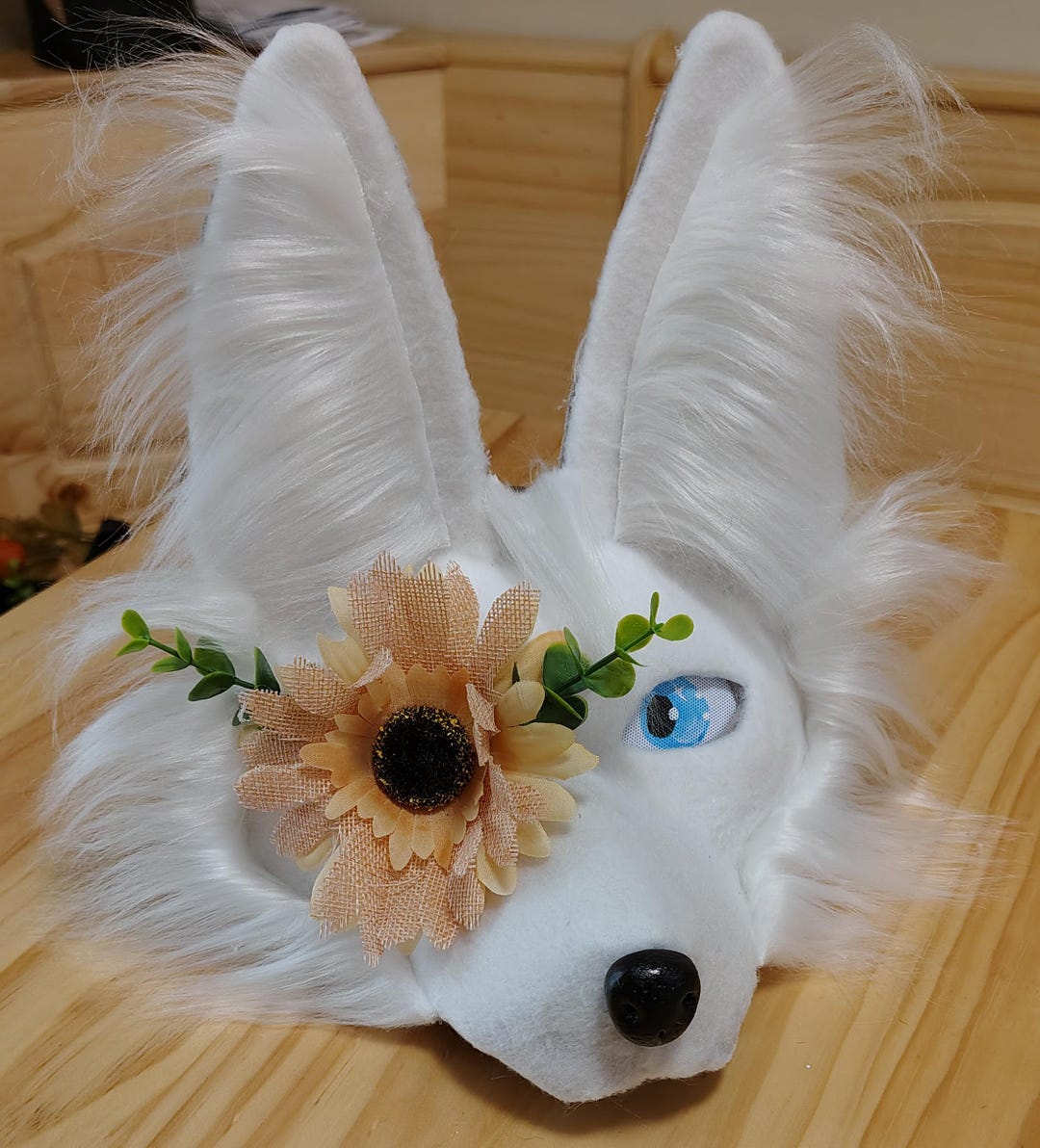 Handmade Arctic Wolf Fursuit Mask, White Canine Flower Mask, Cosplay ...