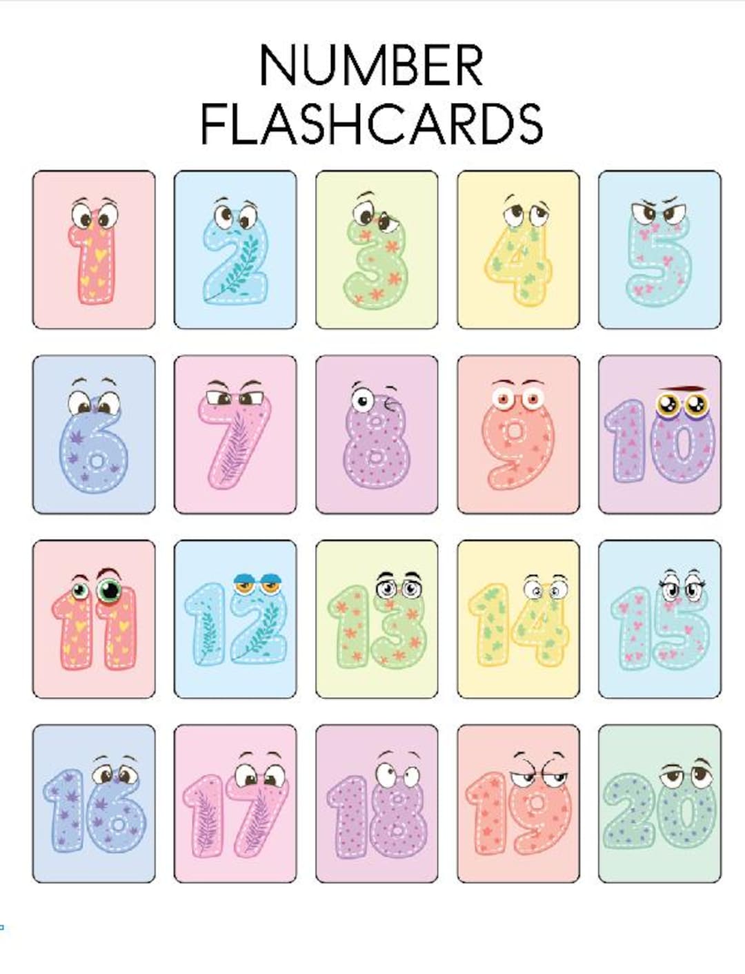 Printable Number Flash Cards 1-20: Preschool Math (PDF) - Etsy