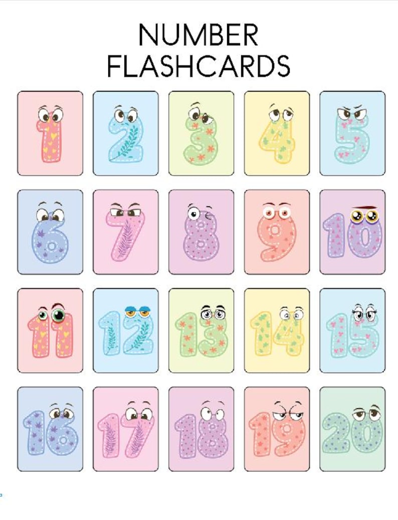 Printable Number Flash Cards 1-20: Preschool Math (PDF) - Etsy