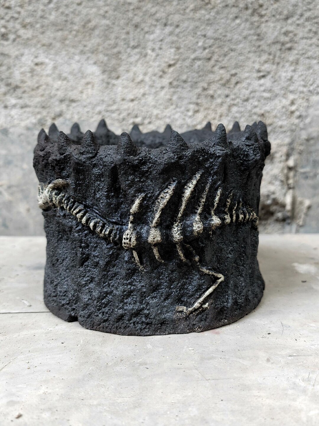 Handmade Dinosaur Fossil Planter, Jingdezhen Black Clay Pot, Unglazed ...