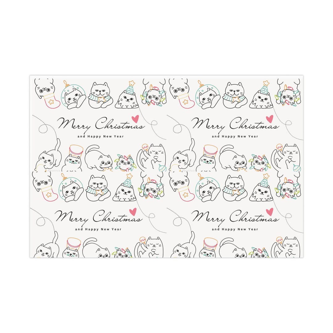 Cute Cat-themed Gift Wrap Papers for Holidays, Festive Wrapping Paper ...