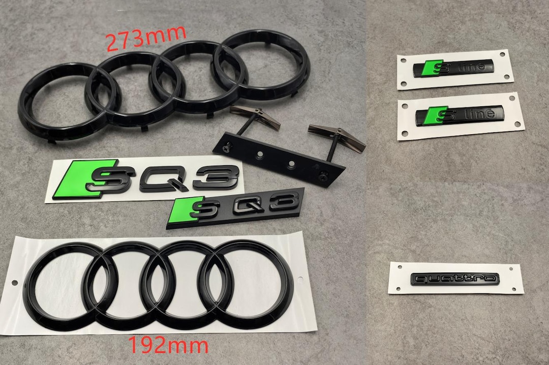 Audi SET 7pcs Black\green SQ3 Emblem 273mm Front and 192mm Rear Rings ...