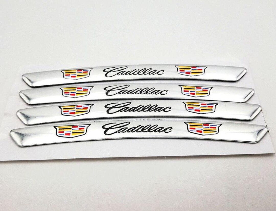 Cadillac Metal 4x9cm Wheel Rim Stickers Set of 4 Silver Rim Emblems ...