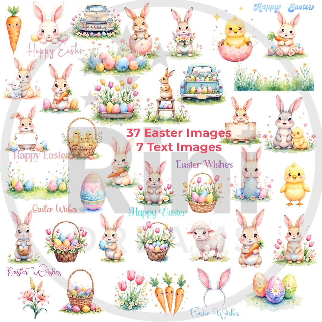 Easter Clipart Set | Cute Spring Bunny & Egg Illustrations | Instant ...