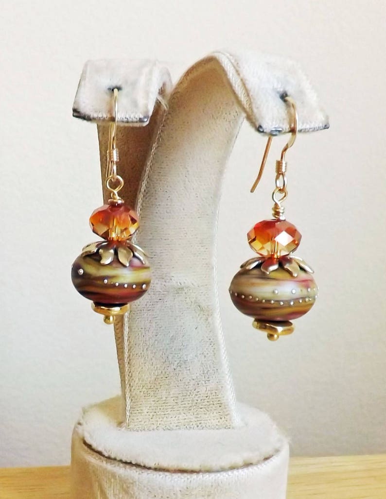 Rusty Red Gold Filled Earrings With Handmade Art Glass and Crystal ...