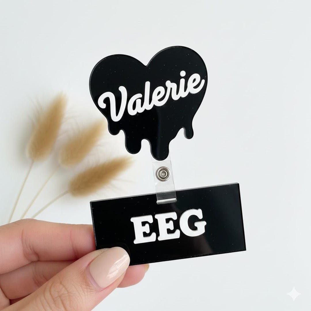 Personalized EEG Badge Reel - Dripping Heart Name Badge - Etsy