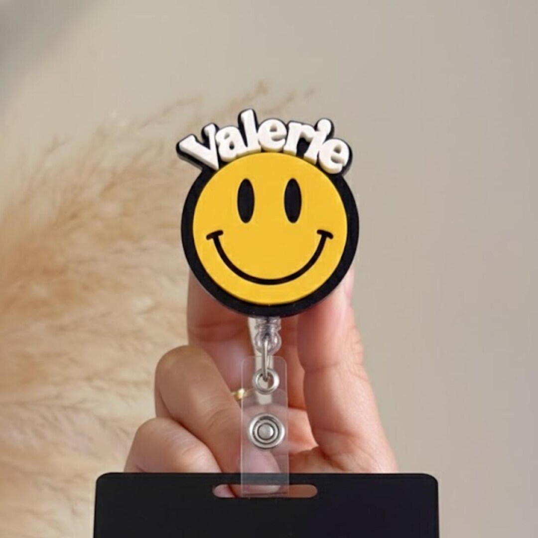 Smiley Face Name 2 Layer Badge Reel - Personalized 2 Layer Badge Reel ...