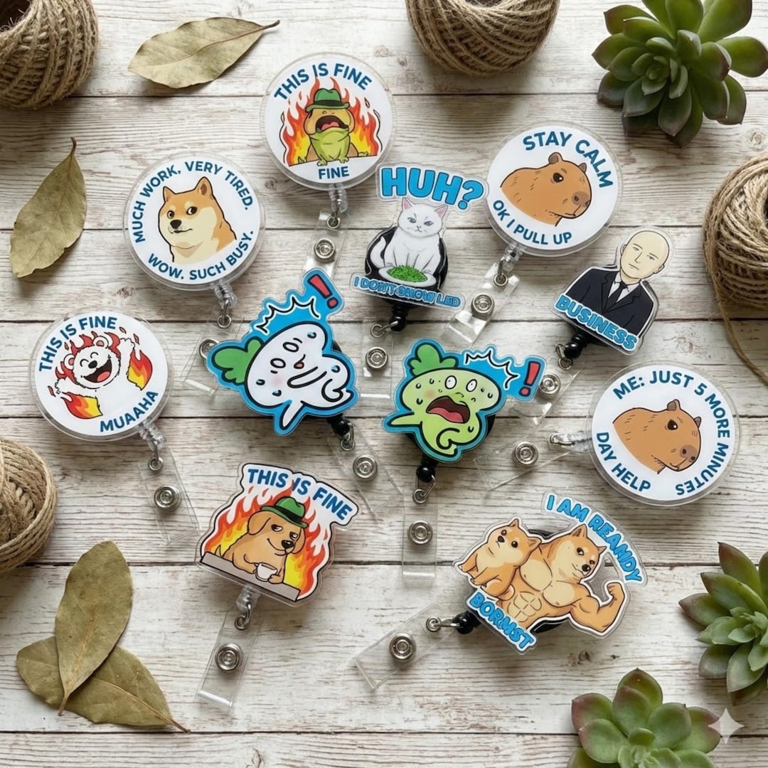 Funny Meme Badge Reels Collection – Sarcastic Cartoon Retractable ID ...