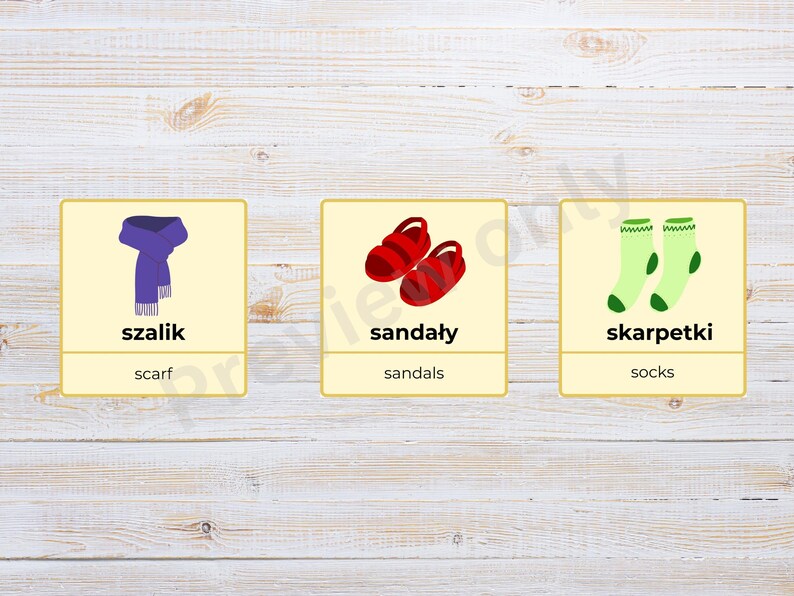 Polish Clothing Flashcards for Kids: 18 Printable Bilingual Cards (PDF ...