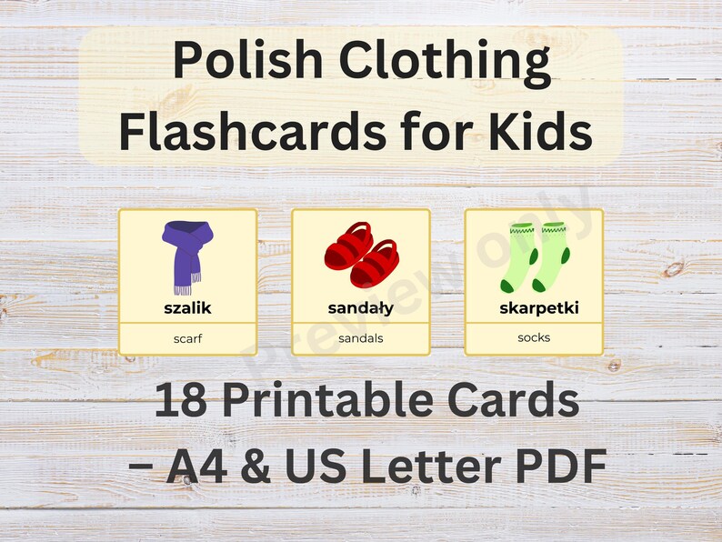 Polish Clothing Flashcards for Kids: 18 Printable Bilingual Cards (PDF ...