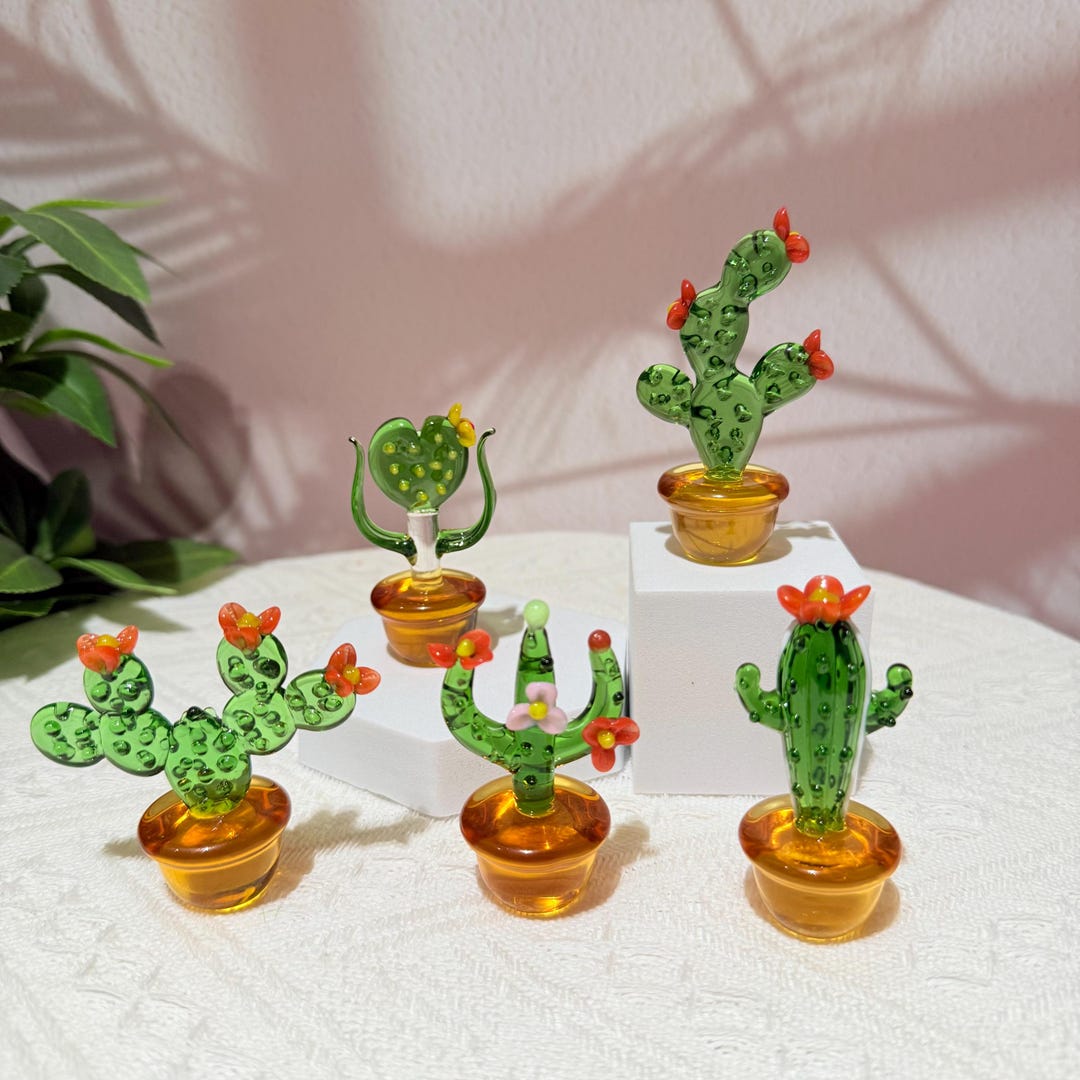 Handmade Blown Glass Cactus Figurine, Colorful Home Decor - Etsy