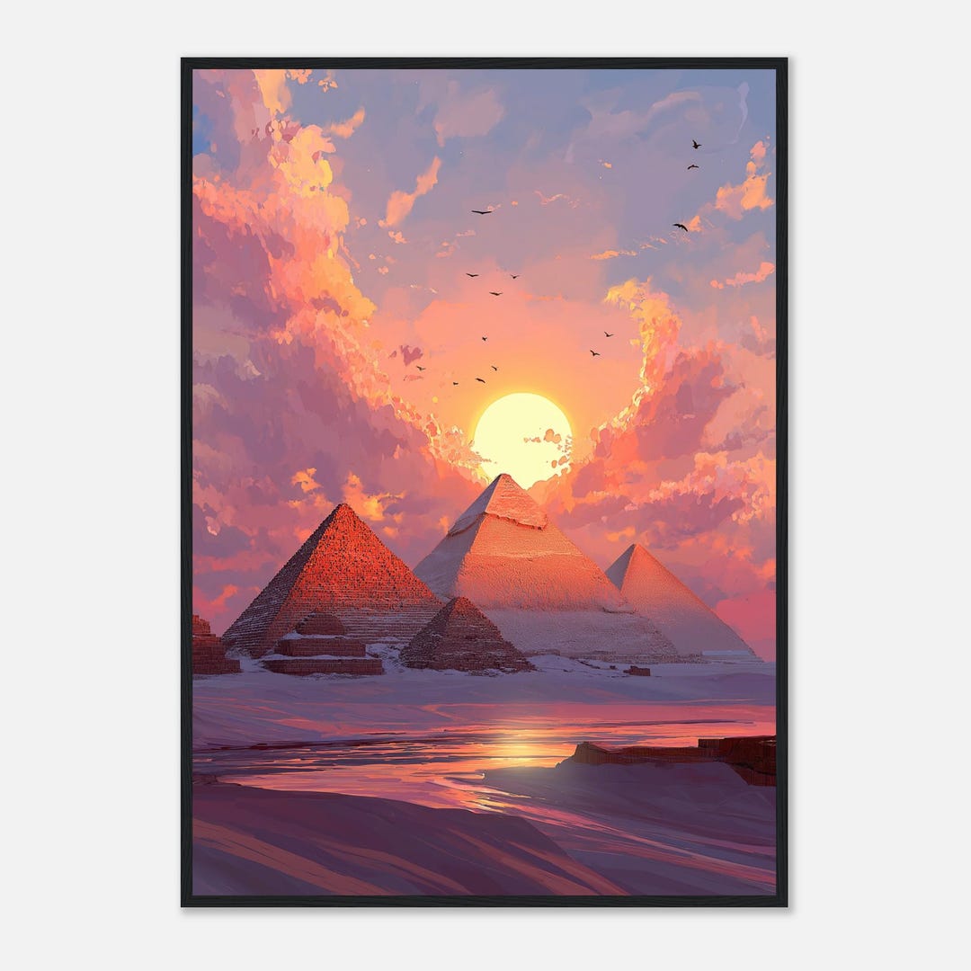 Giza Pyramids Anime Framed Wall Art – Desert Sunset, Timeless Mysticism ...