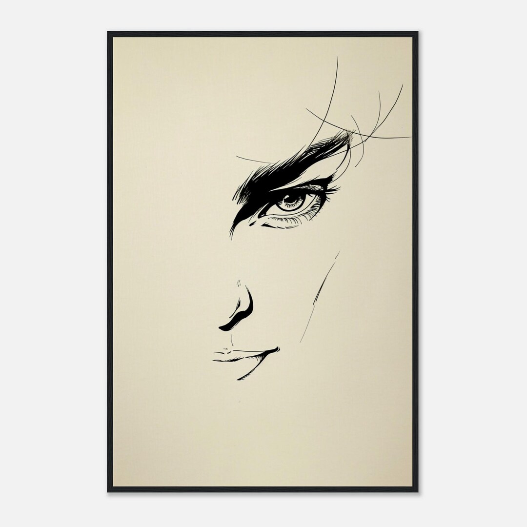 Line Art Anime Face – Minimalist One-line Poster in Black on Beige ...