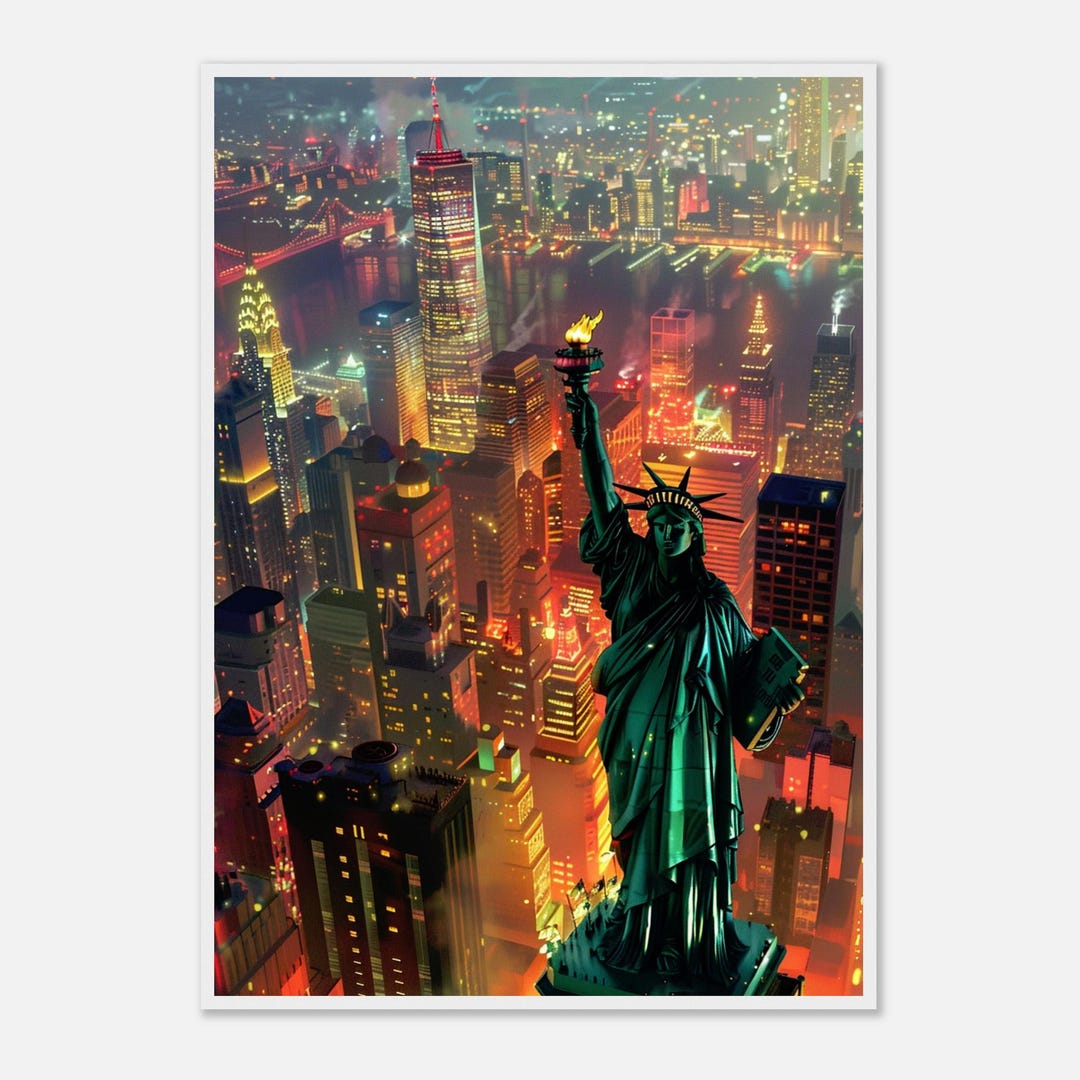 Anime Wall Mural New York USA Skyline With Statue of Liberty Manga ...