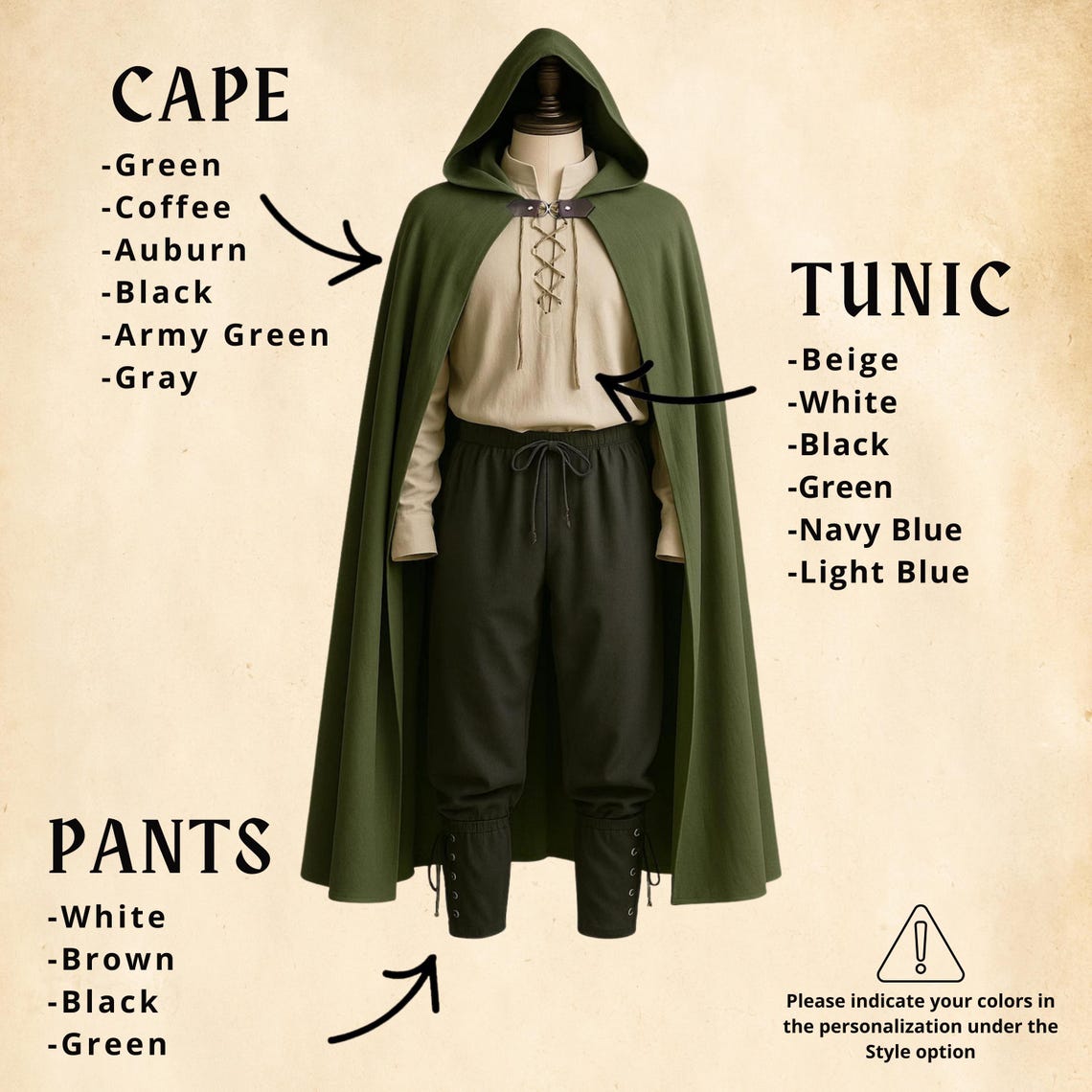 Complete Medieval Ranger Outfit – Hooded Cape, Knight Tunic, Linen ...