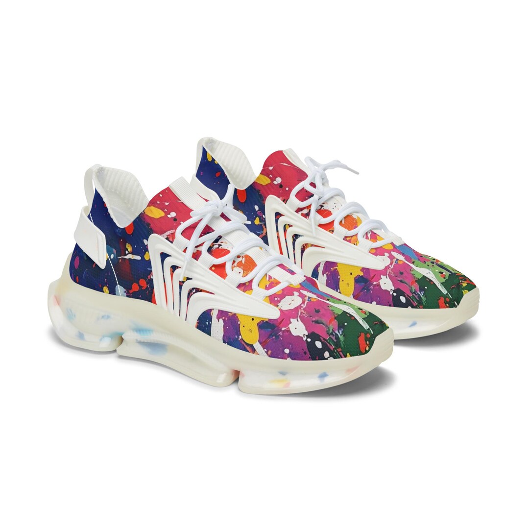 Colorful Paint Splatter Women's Mesh Sneakers | Abstract Rainbow Art ...