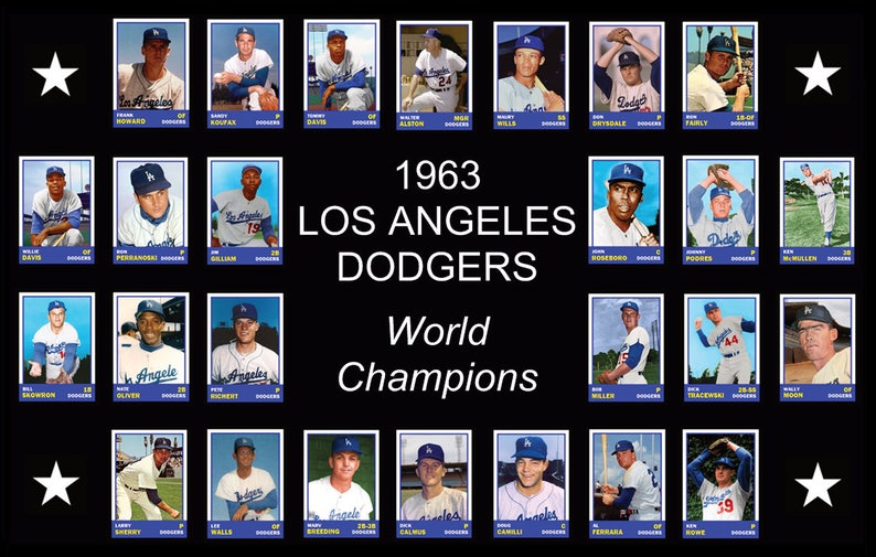 1963 LOS ANGELES DODGERS Poster Decor Gift Wall Art 1963 World Series ...