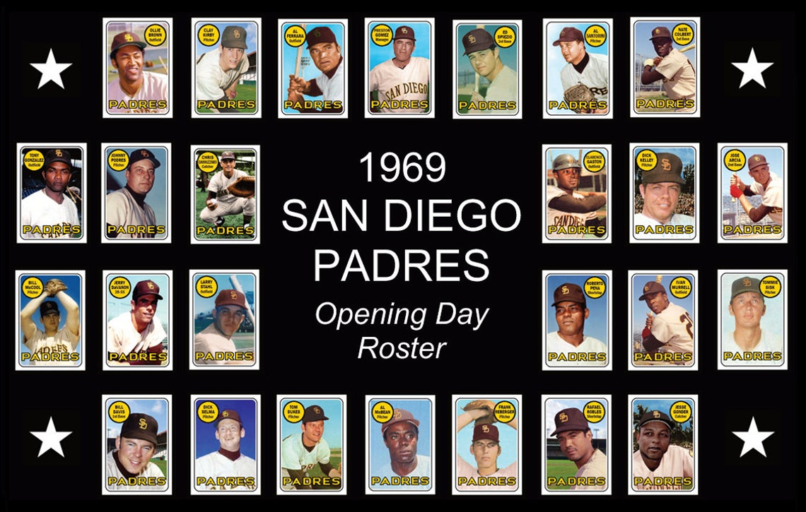 1969 SAN DIEGO PADRES Poster Decor Gift Wall Art 1969 Opening Day Team ...