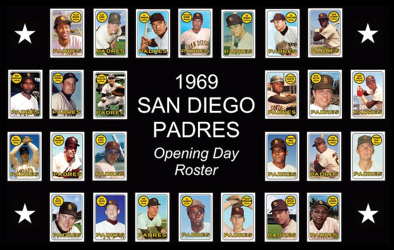 1969 SAN DIEGO PADRES Poster Decor Gift Wall Art 1969 Opening Day Team ...