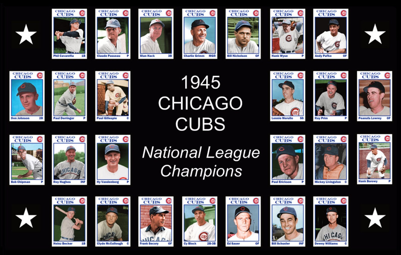 1945 CHICAGO CUBS Poster Decor Gift Wall Art 1945 World Series Team 17 ...