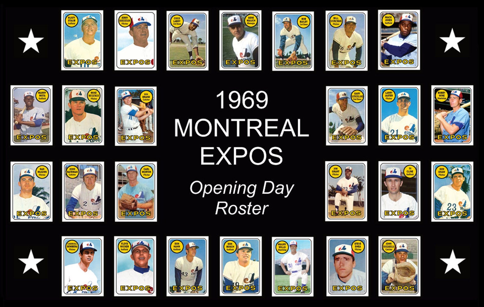 1969 MONTREAL EXPOS Poster Decor Gift Wall Art 1969 Opening Day Team 17 ...