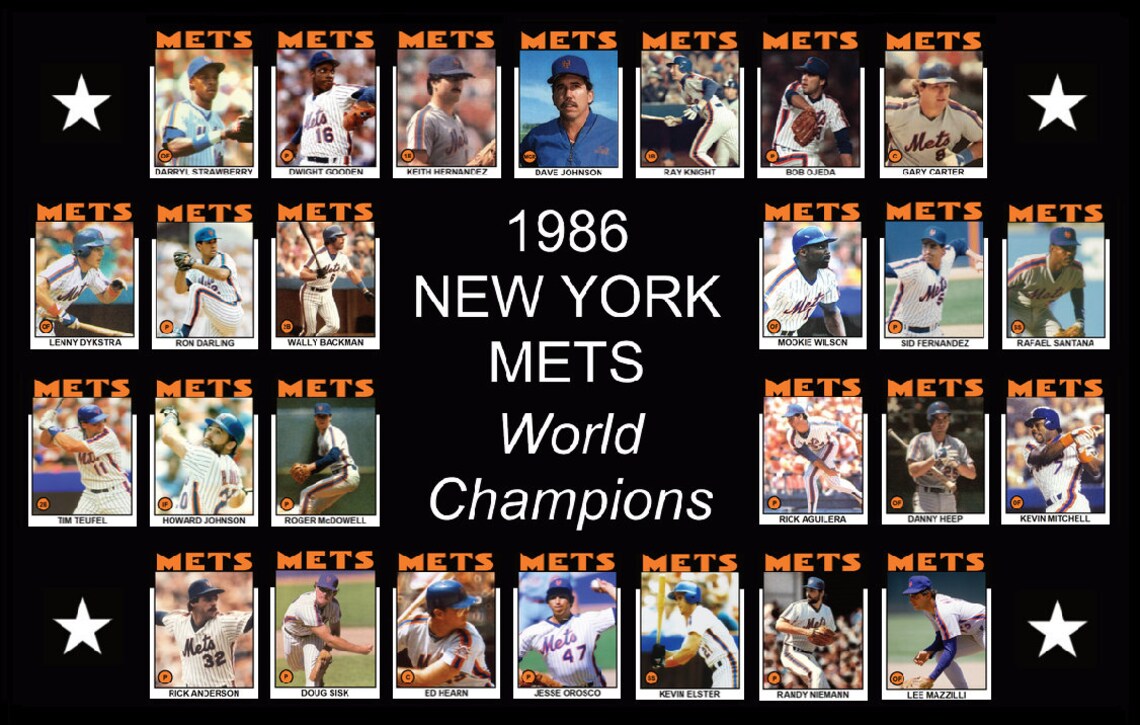 1986 NEW YORK METS Poster Decor Gift Wall Art 1986 World Series Team 17 ...
