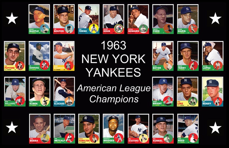 1963 NEW YORK YANKEES Poster Decor Gift Wall Art 1963 World Series Team ...