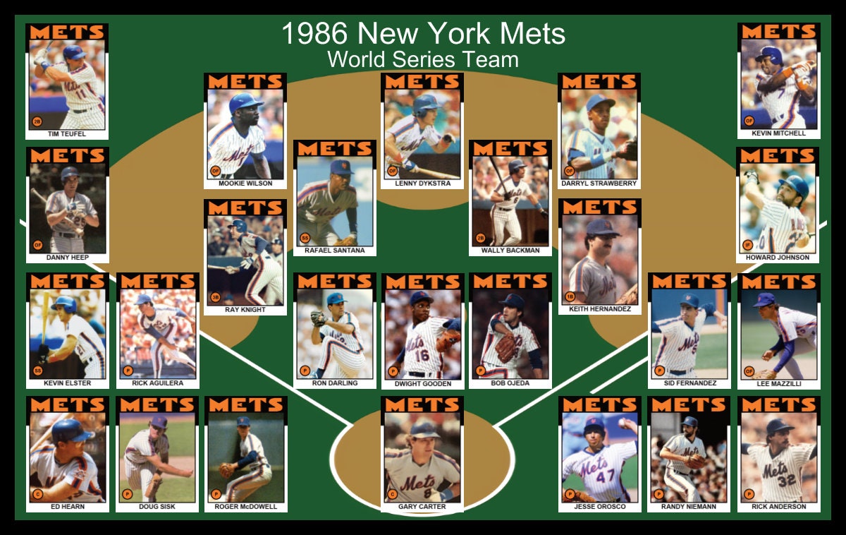 1986 NEW YORK METS Poster Decor Gift Wall Art 1986 World Series Team 17 ...