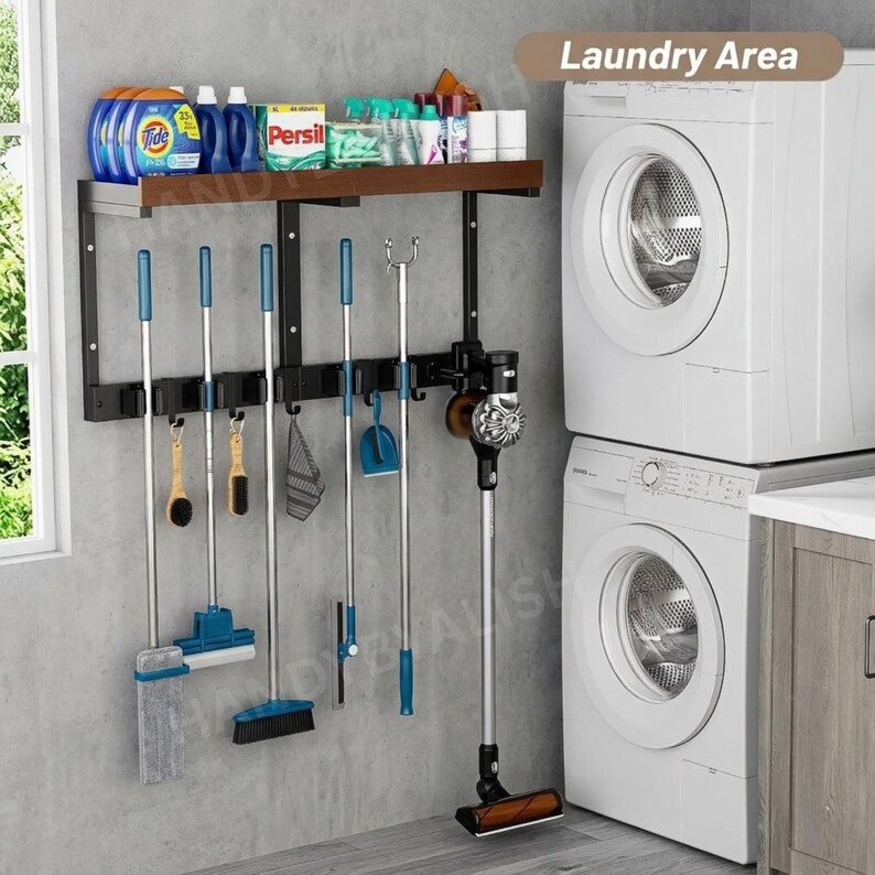 Broom Holder Wall Mount | Cleaning Supplies Organizer | Laundry Room ...