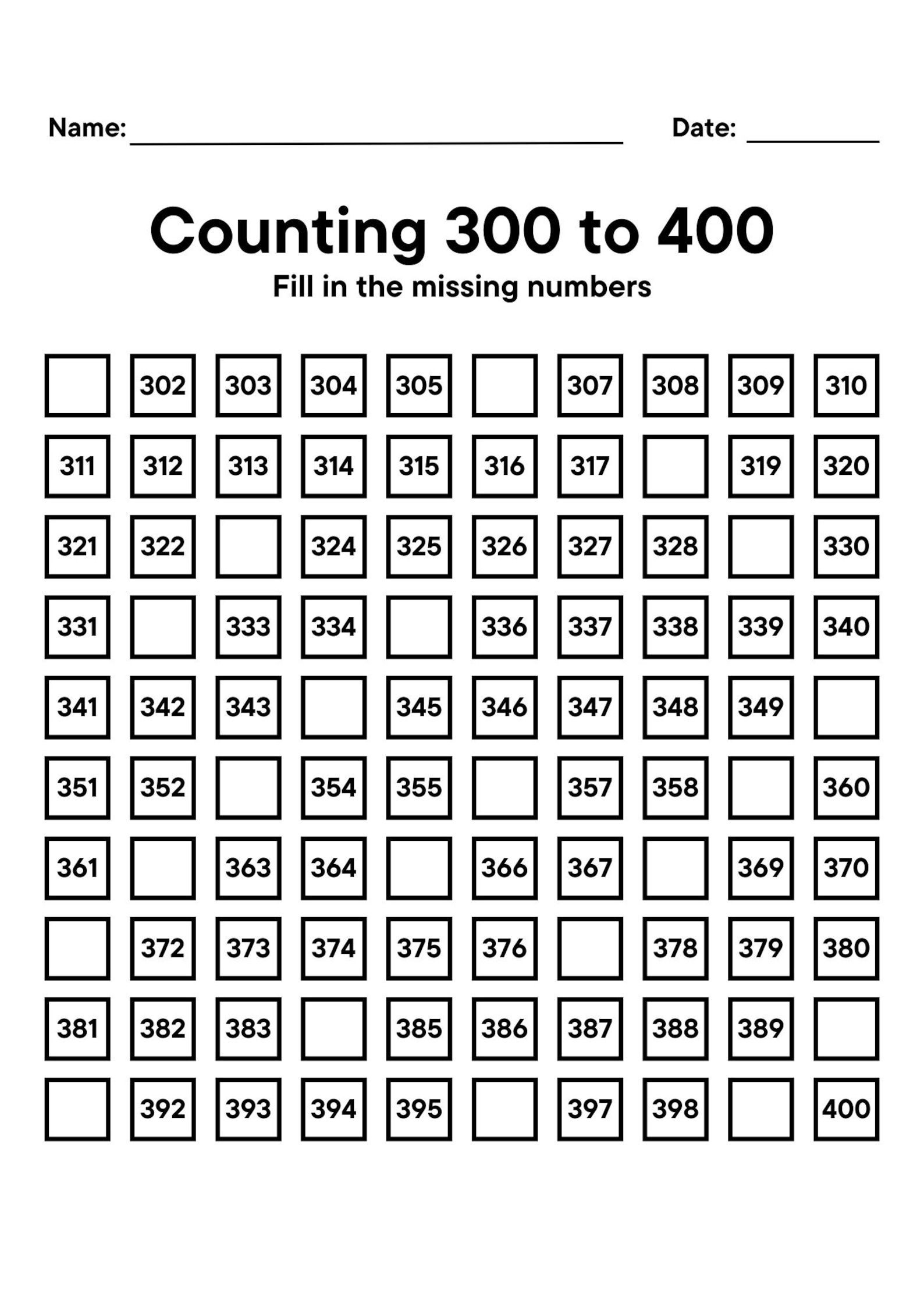 Counting 1-500 Math Worksheet, Printable Template for Pre-school and ...