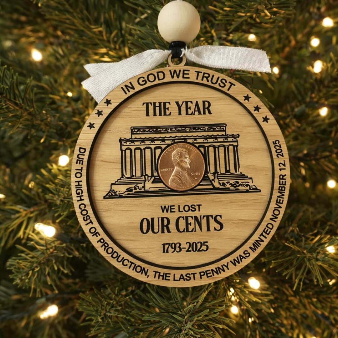 Commemorative Penny Ornament, Political Humor Decor, Engraved Wood With ...