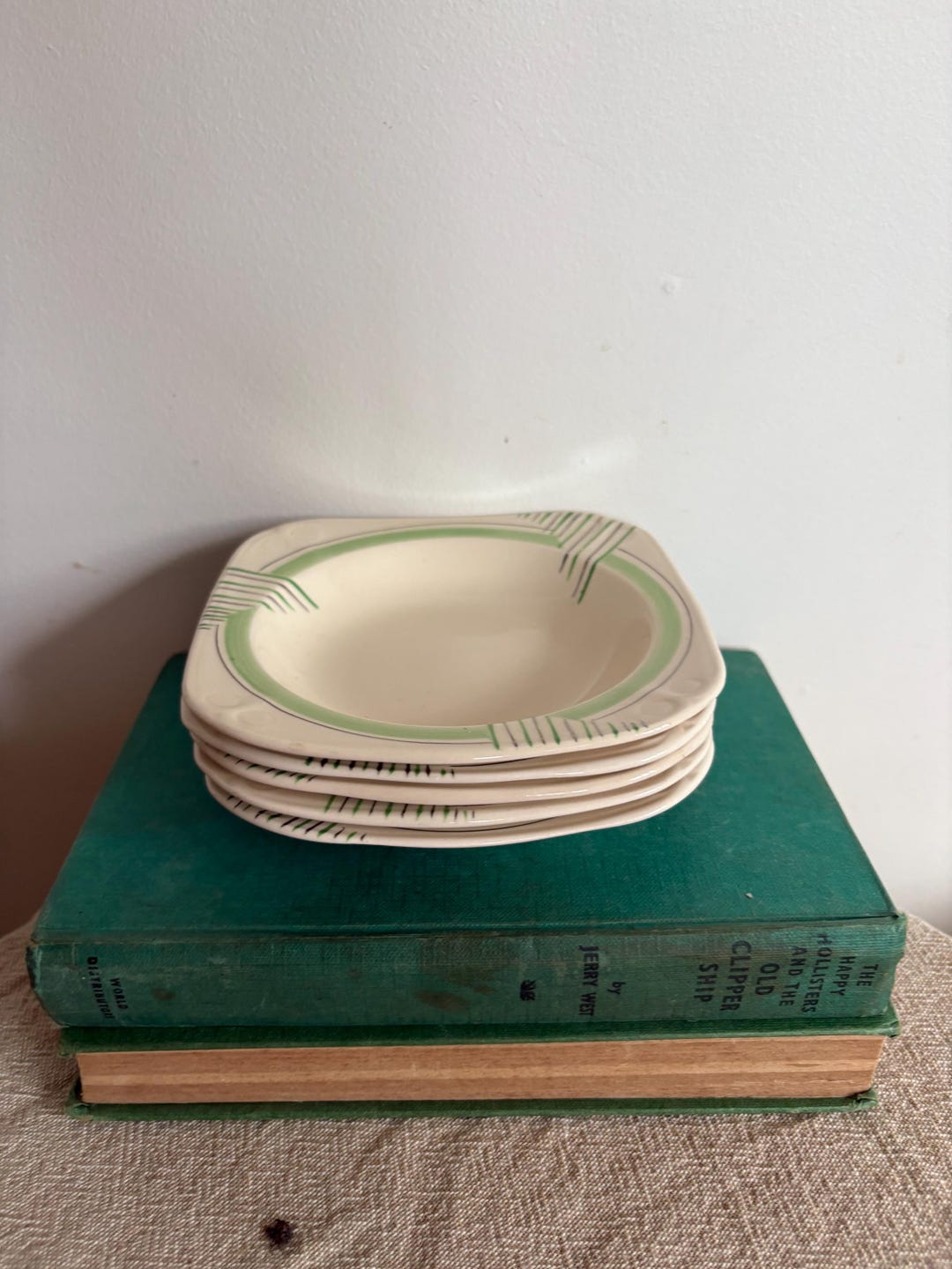 Vintage Ivory England Bowls Set of 5 – Hand Painted Green and Silvee ...