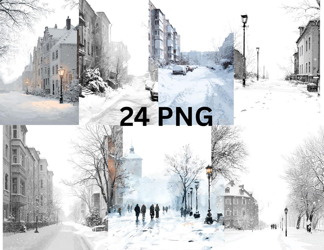 Winter City Street Art | Snowy Town Wall Print | Cozy Urban Winter ...