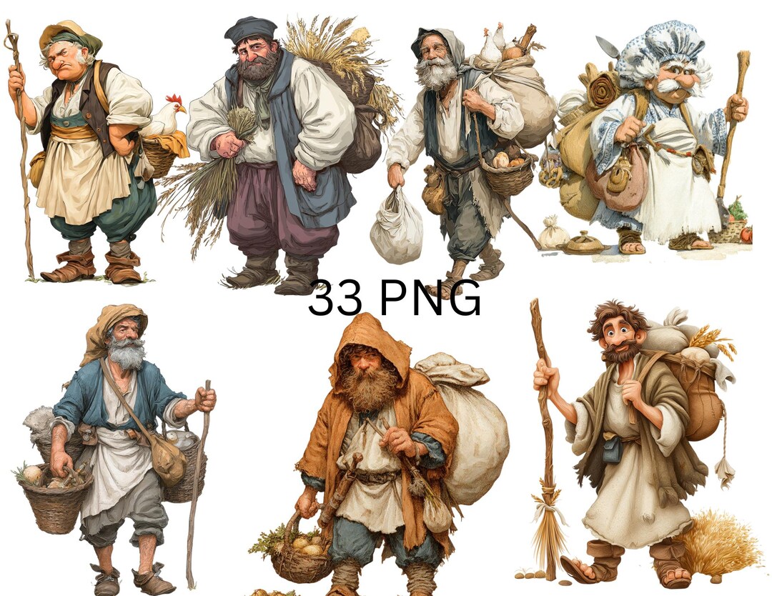 Village Merchants Clipart PNG Bundle | Peasant Market Scene ...