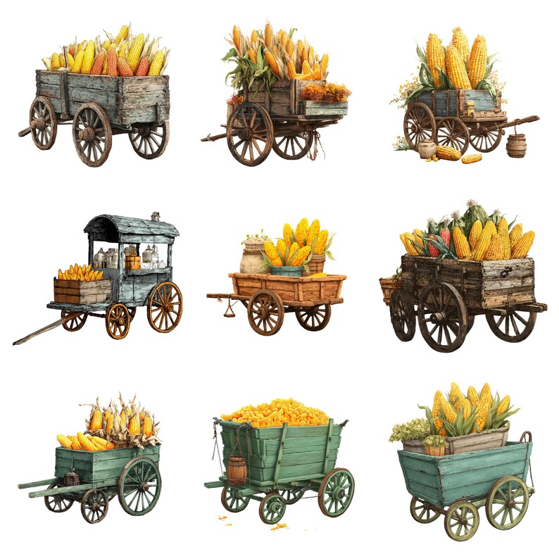 Corn in Cart Clipart PNG Bundle | Farm & Harvest Elements PNG ...