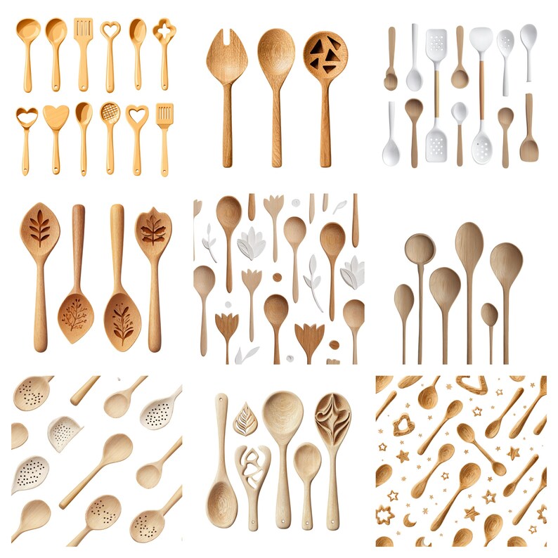Wooden Spoons Clipart PNG Bundle | Rustic Kitchen Utensils Art ...