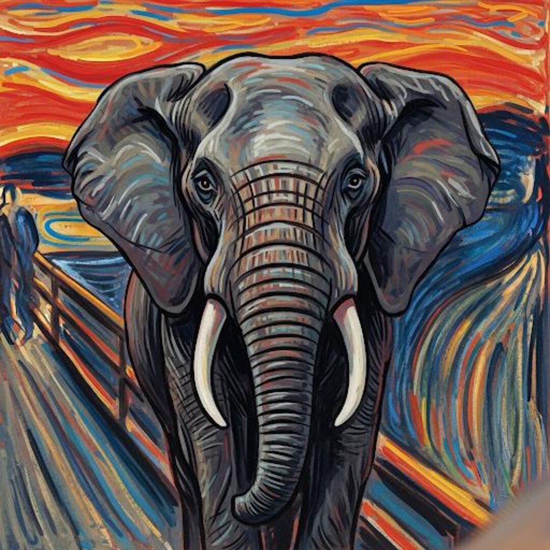 Elephant After Edvard Munch Printed on Hoodie Front Arabic Lettering ...