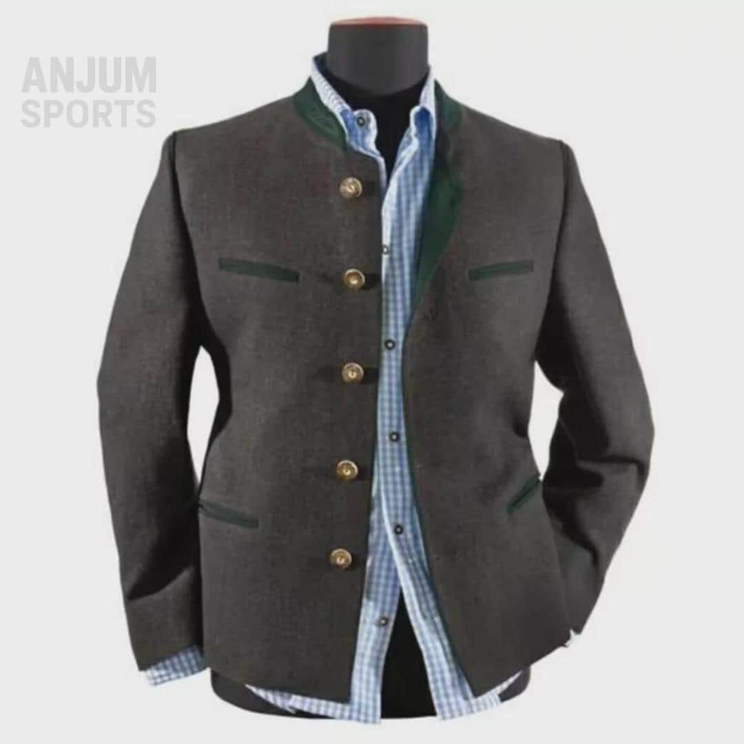 Mens Charcoal Loden Wool Trachten Coat Austrian Alpine Style ...