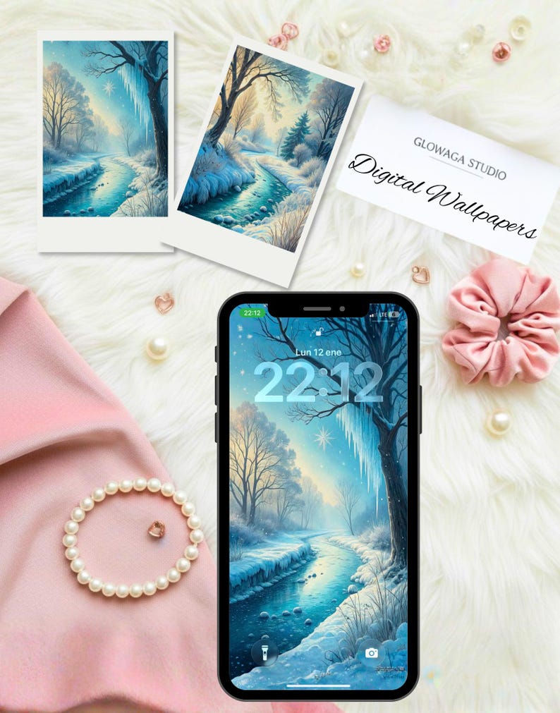 Frozen Stream Winter Scene Wallpaper, Phone Background, Nature ...