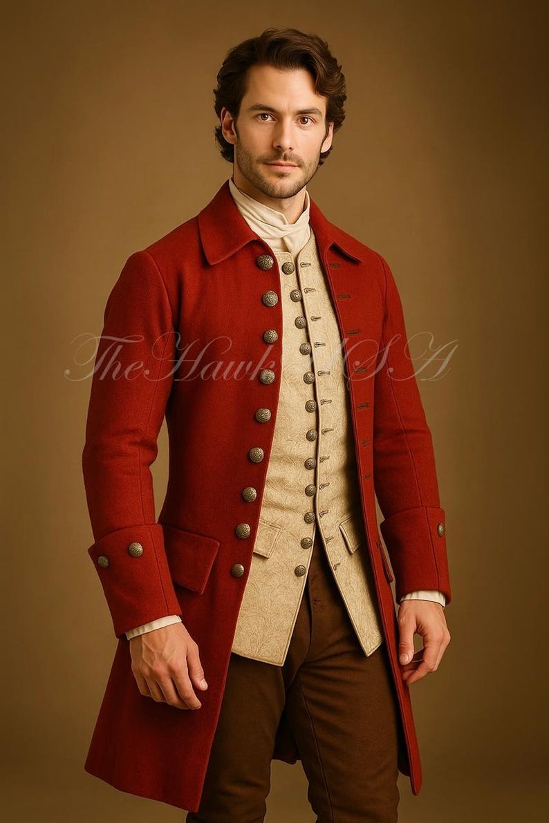 Piratenjurk heren Victoriaanse steampunk rode wollen trenchcoat ...