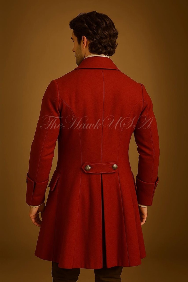 Piratenjurk heren Victoriaanse steampunk rode wollen trenchcoat ...