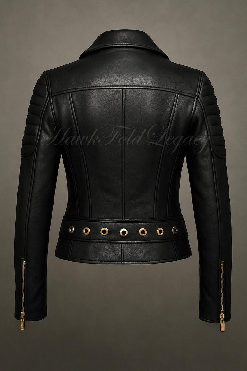 Women’s Black Leather Biker Moto Jacket, Handmade Motorcycle Slim Fit ...