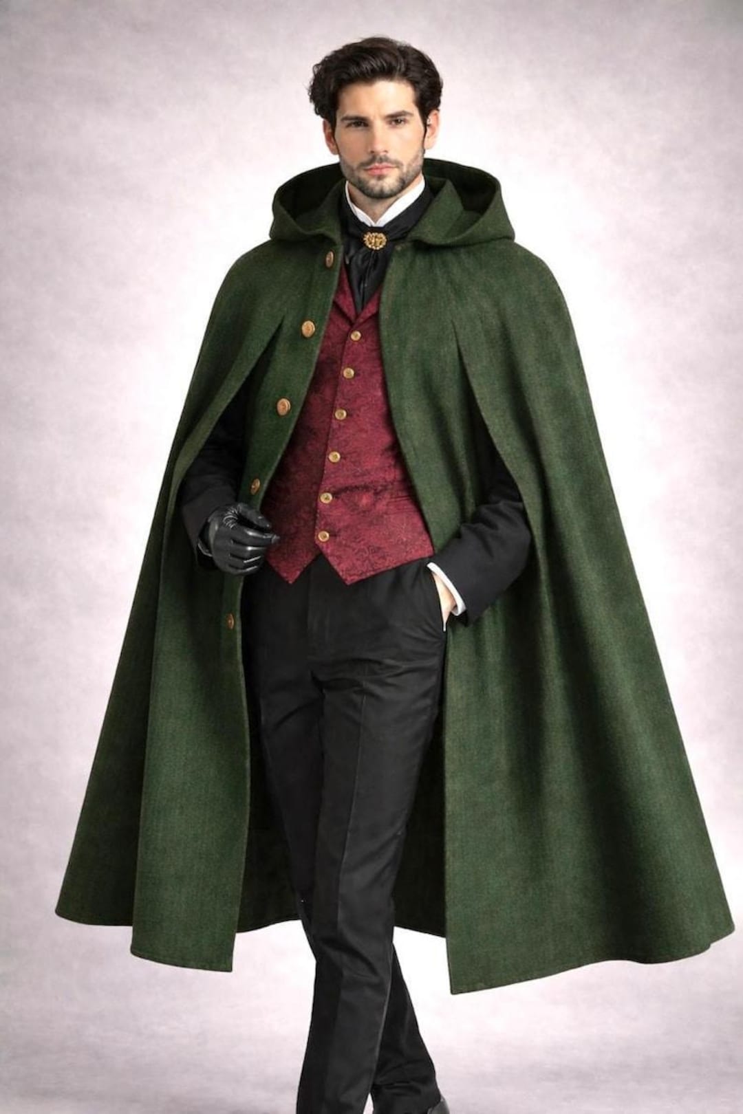 Men’s Victorian Hooded Inverness Cloak Cape Coat, Vintage Gothic ...